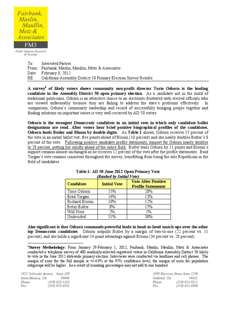 Osborn Polling Memo 2 8 | PDF | Primary Election | Voting