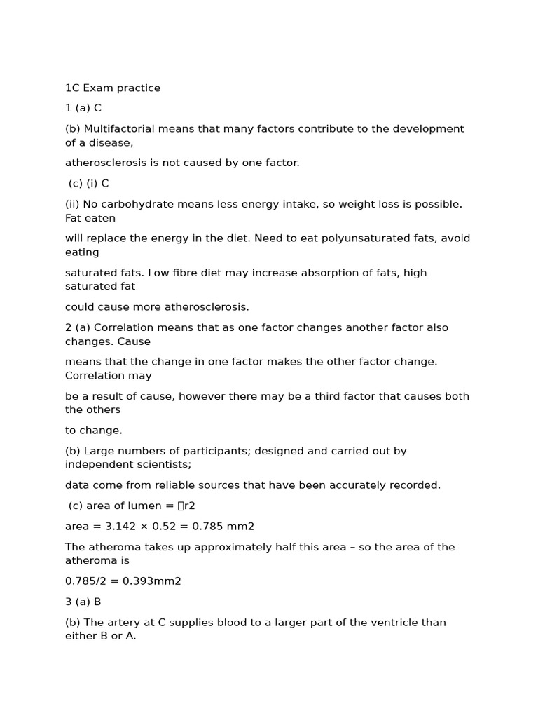 1C Exam Practice Answers | PDF | Fat | Artery