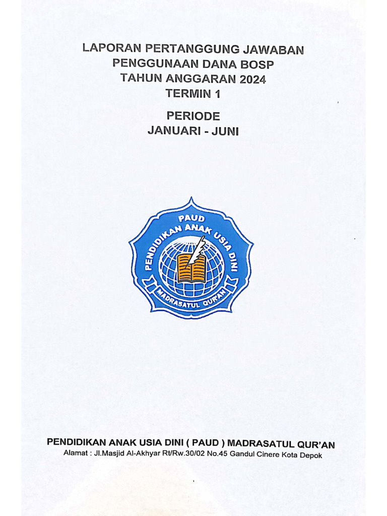 69825436_paud Madrasatul Quran_lpj Bop Apbn Tahap.1 | PDF