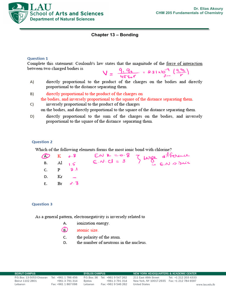 Chemistry Exam Prep Questions | PDF | Chemical Polarity | Ionic Bonding