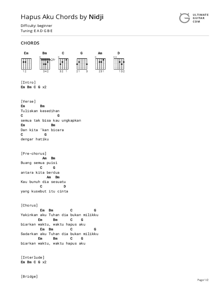 Chord Gitar "Hapus Aku" oleh Nidji | PDF