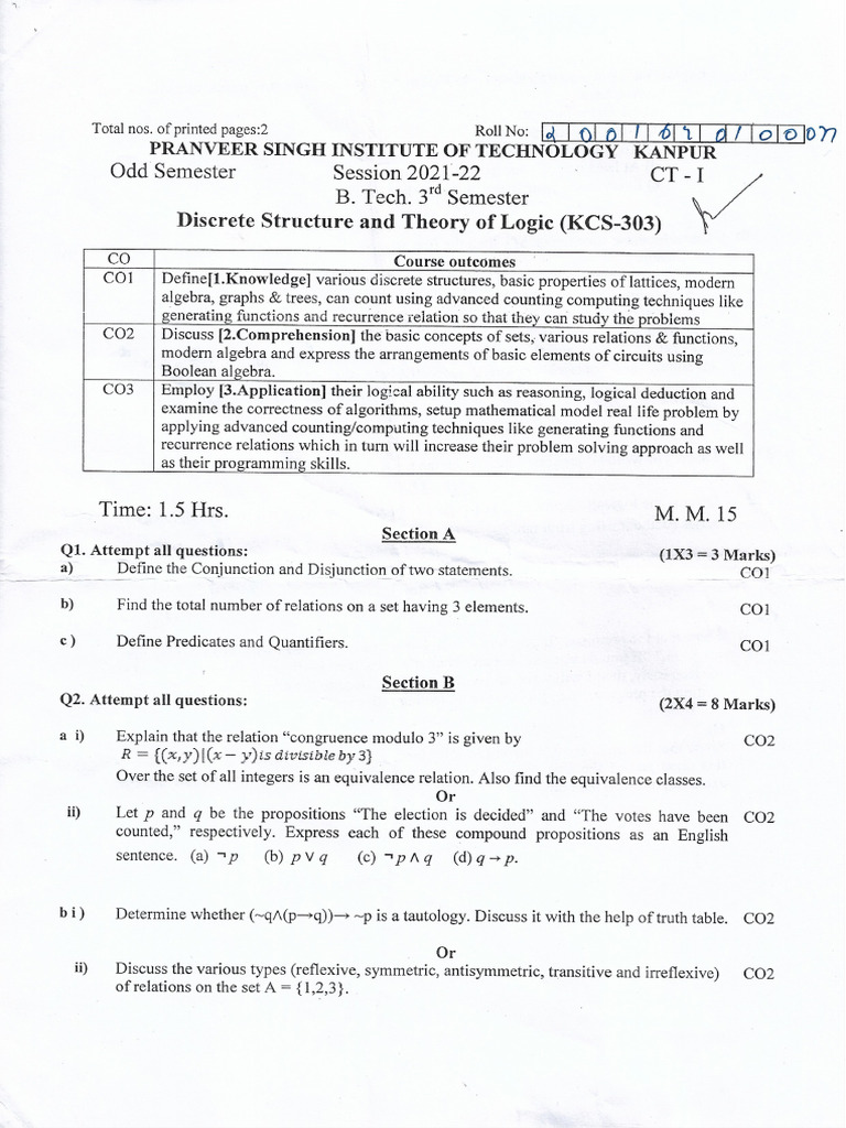 Ct1 Discreate Structure | PDF