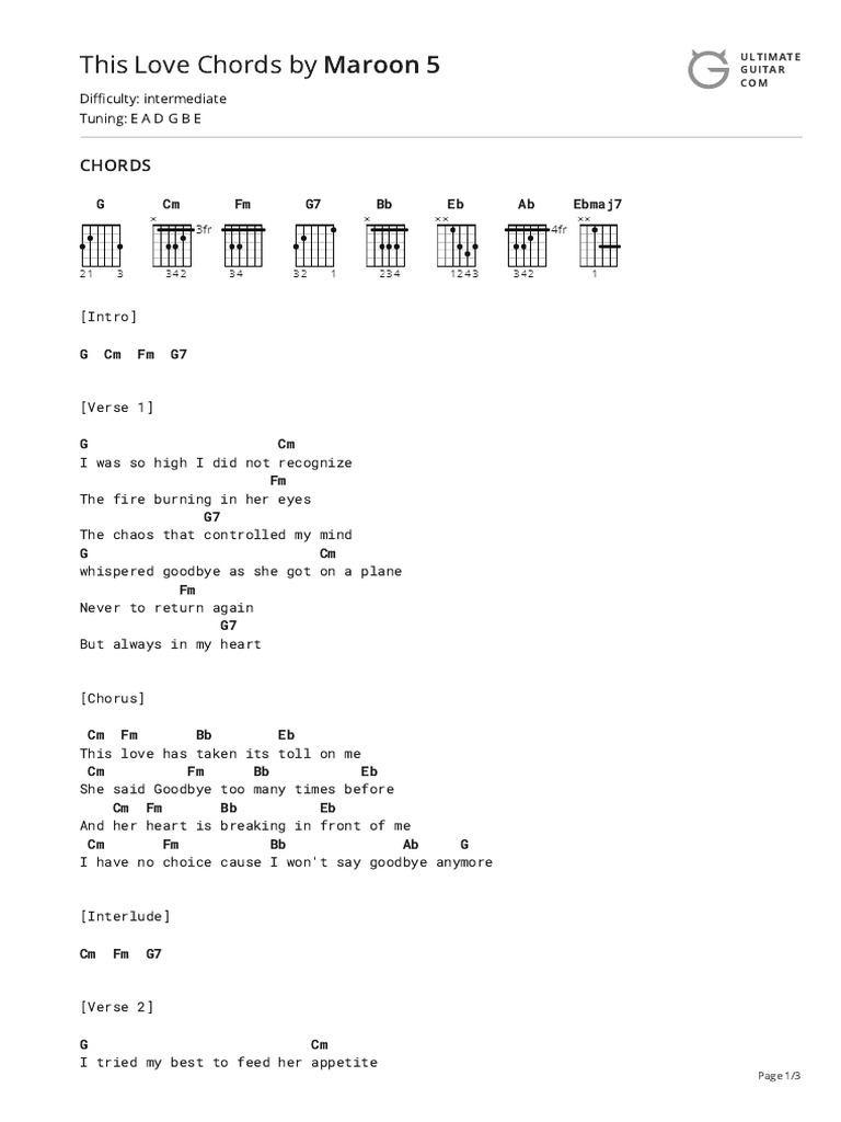 This Love Chords by Maroon 5tabs at Ultimate Guitar Archive | PDF ...