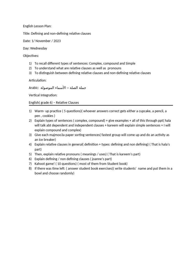 English Lesson Plan | PDF