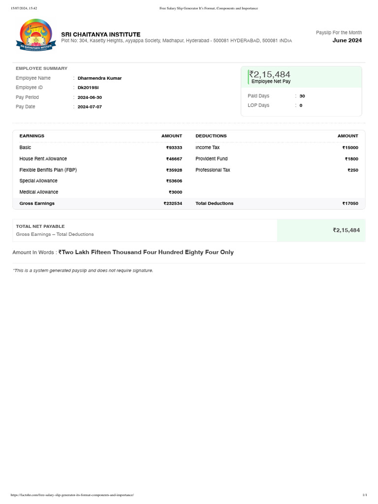 June 2024 PaySlip | PDF | Paycheck | Personal Finance