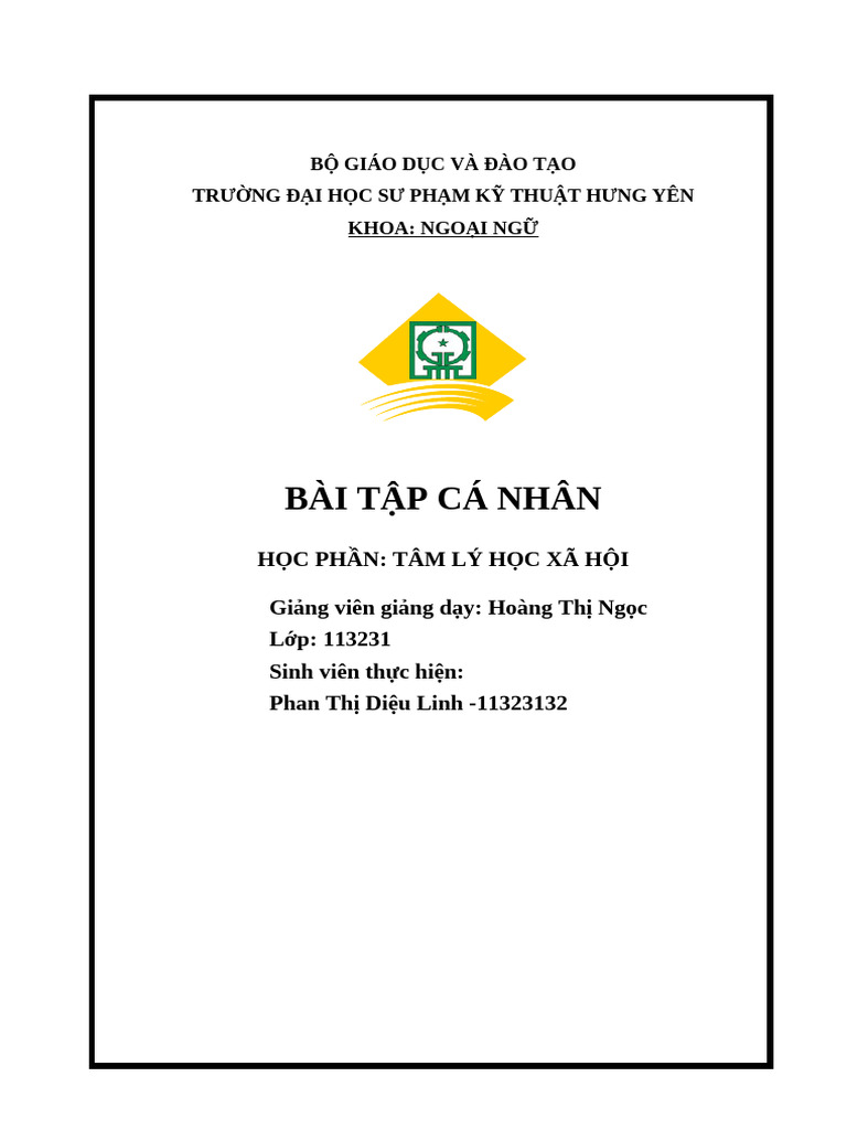 BT Cá Nhân Môn TLH Xã H I | PDF