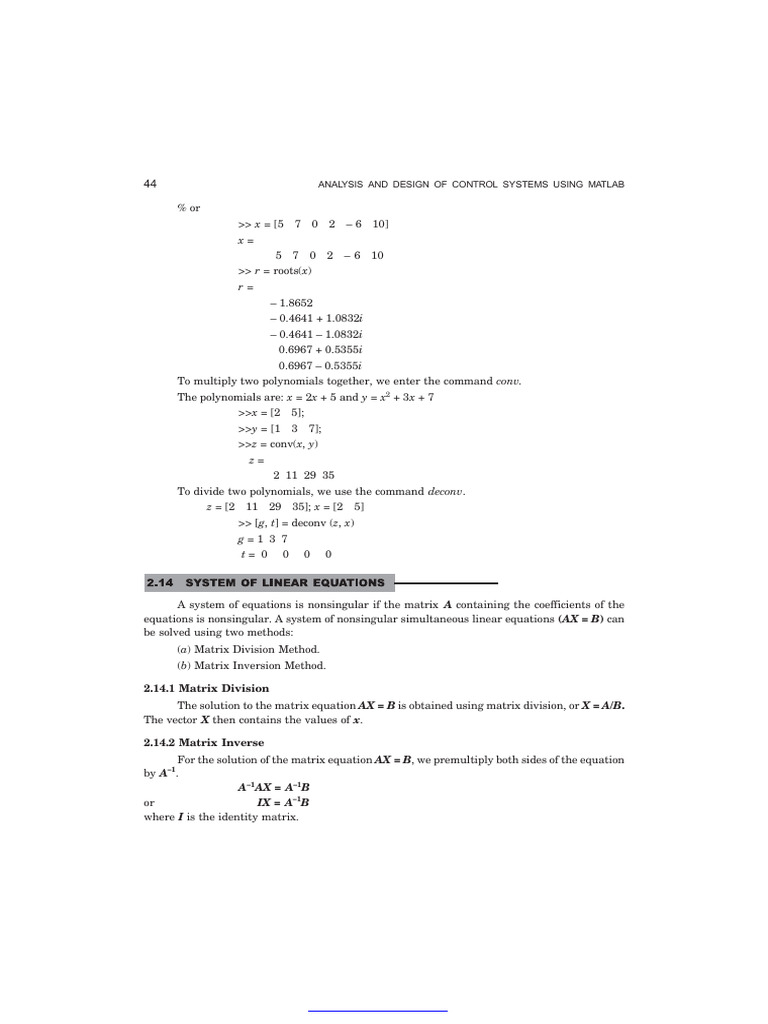 Analysis and Design of Control Systems Using MATLAB. Fayik Lab | PDF
