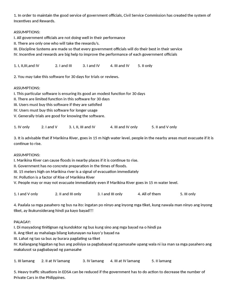 Syllogism and Assumption Exercises | PDF | Loans