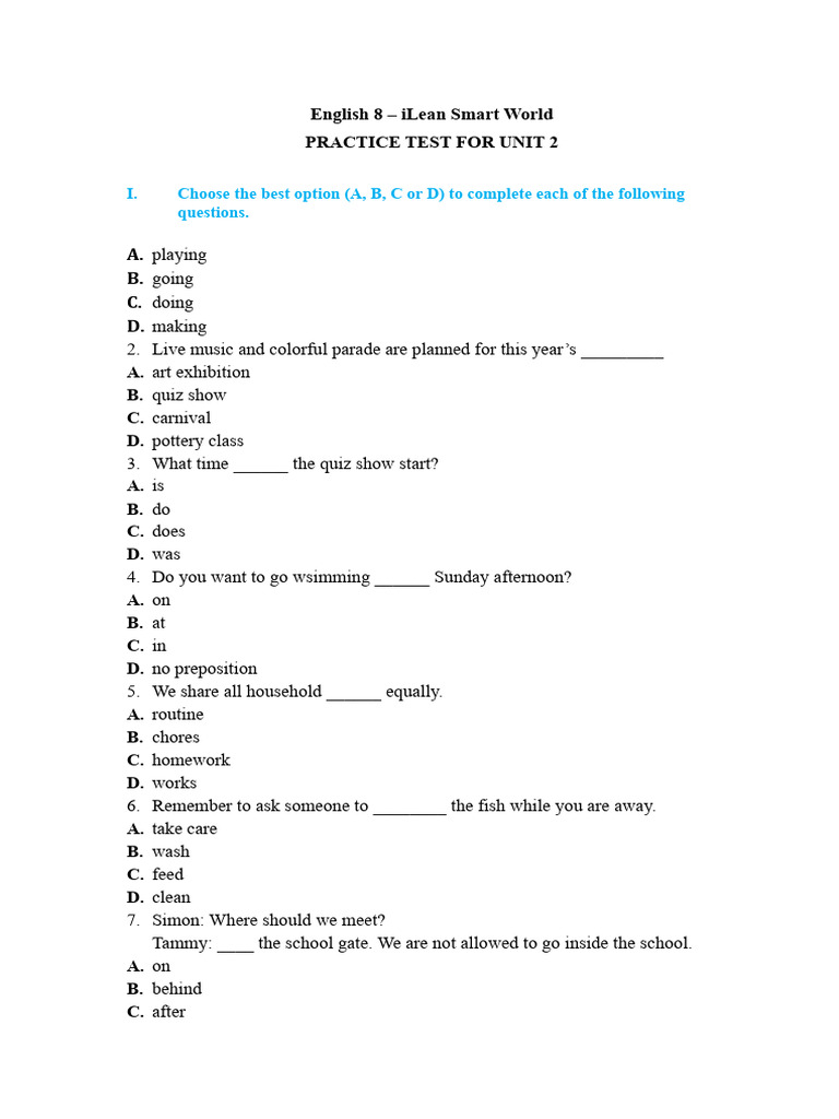 Unit 2 - Practice Test E8 ISW | PDF