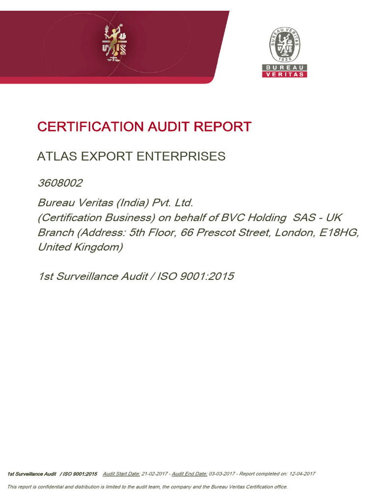 AUDIT REPORT SURV 1 9001 2015 | PDF | Audit | Iso 9000