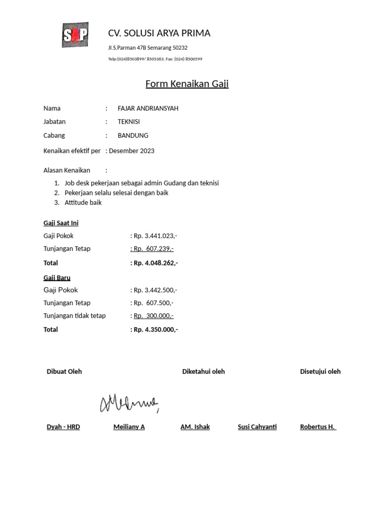 Form Kenaikan Gaji - Fajar Bandung | PDF