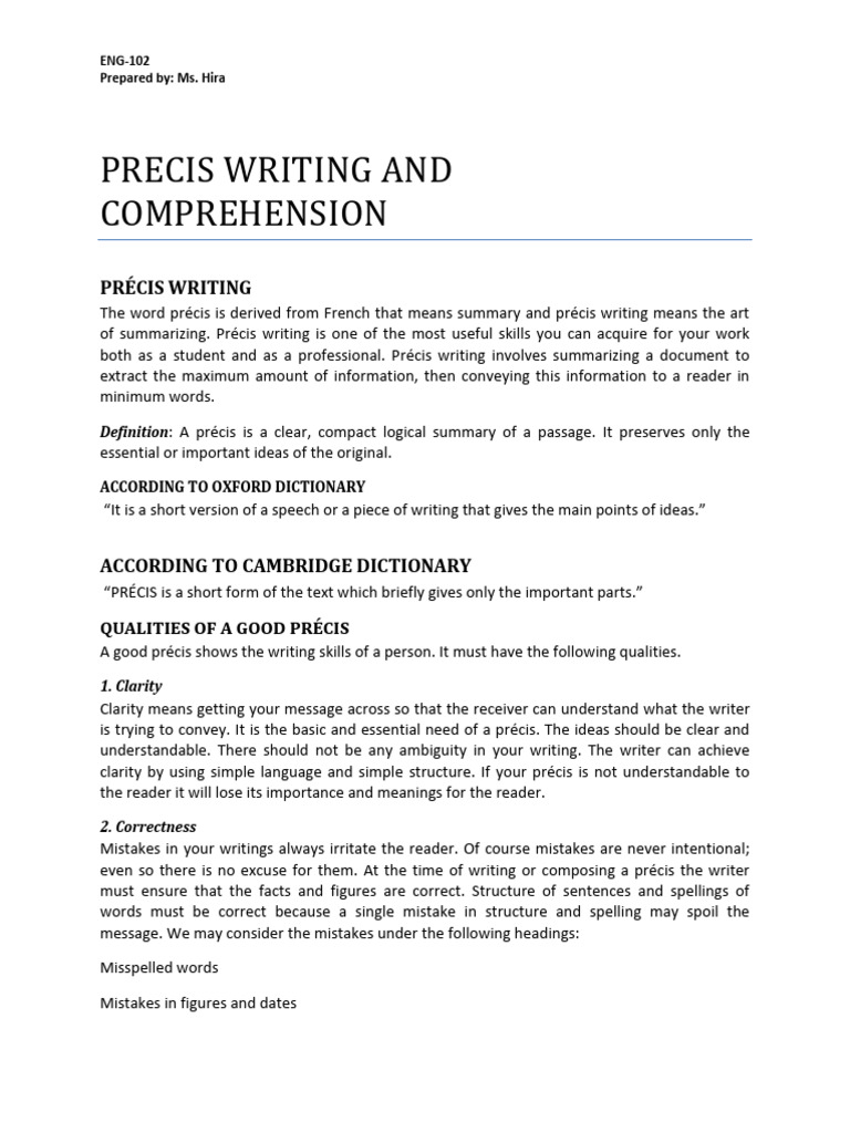 Precis Writing and Comprehension | PDF | Word | Linguistics