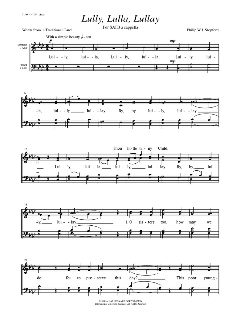 Stopford - Lully, Lulla, Lullay - SATB + Ss | PDF