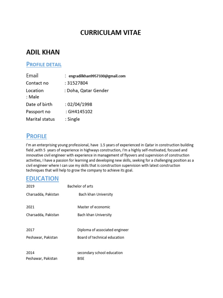 Engr Adil Khan Updated CV | PDF