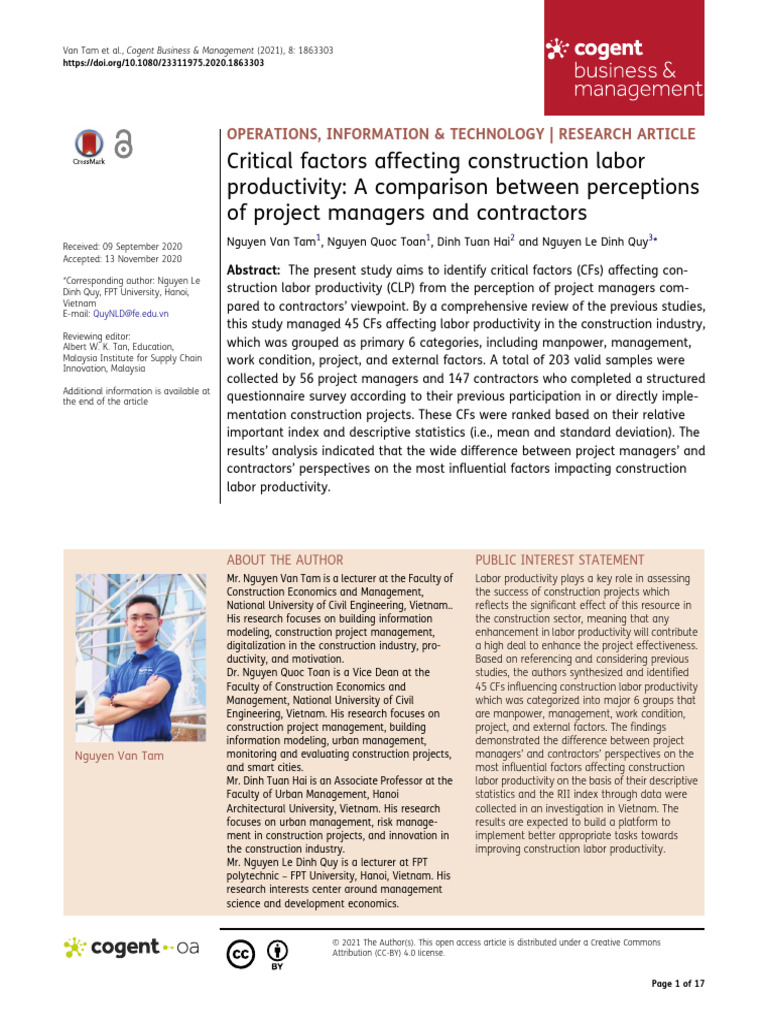 Critical Factors Affecting Construction Labor Productivity - A Comparison Between Perceptions of ...