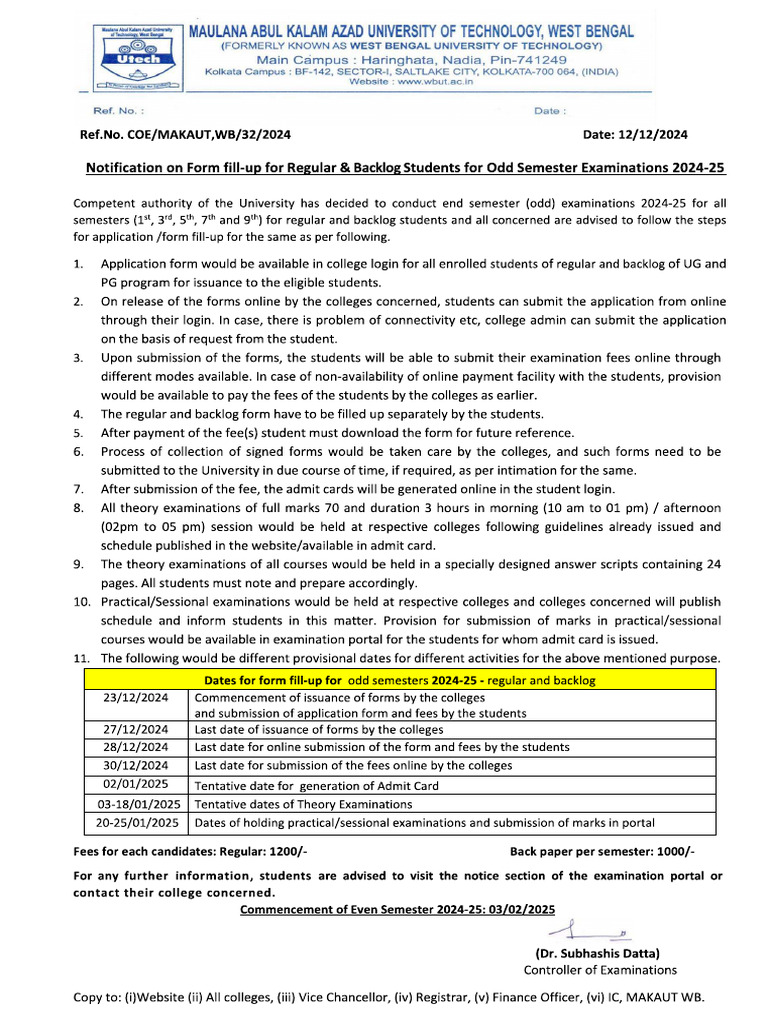 Makaut Notice Form Fill Up | PDF