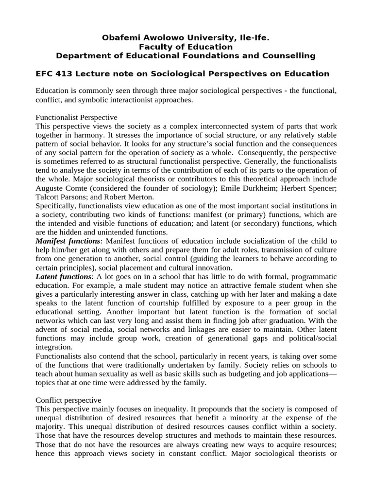 Sociological Perspectives of Education | PDF | Sociology | Feminism