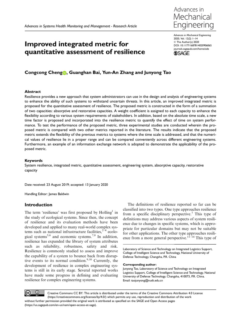 Improved Integrated Metric For Quantitative Assessment of Resilience | PDF