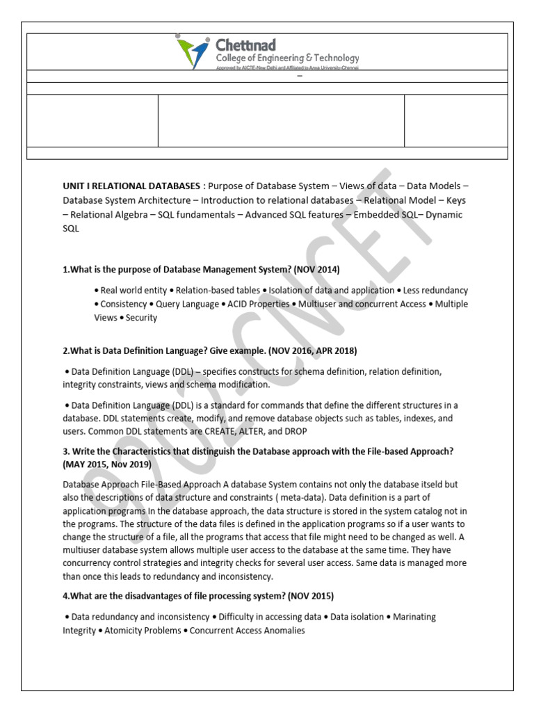 Dbms Question Bank-5 Units | PDF | Database Transaction | Database Index