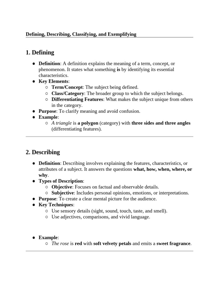 Defining, Describing, Classifying, and Exemplifying | PDF | Concept ...