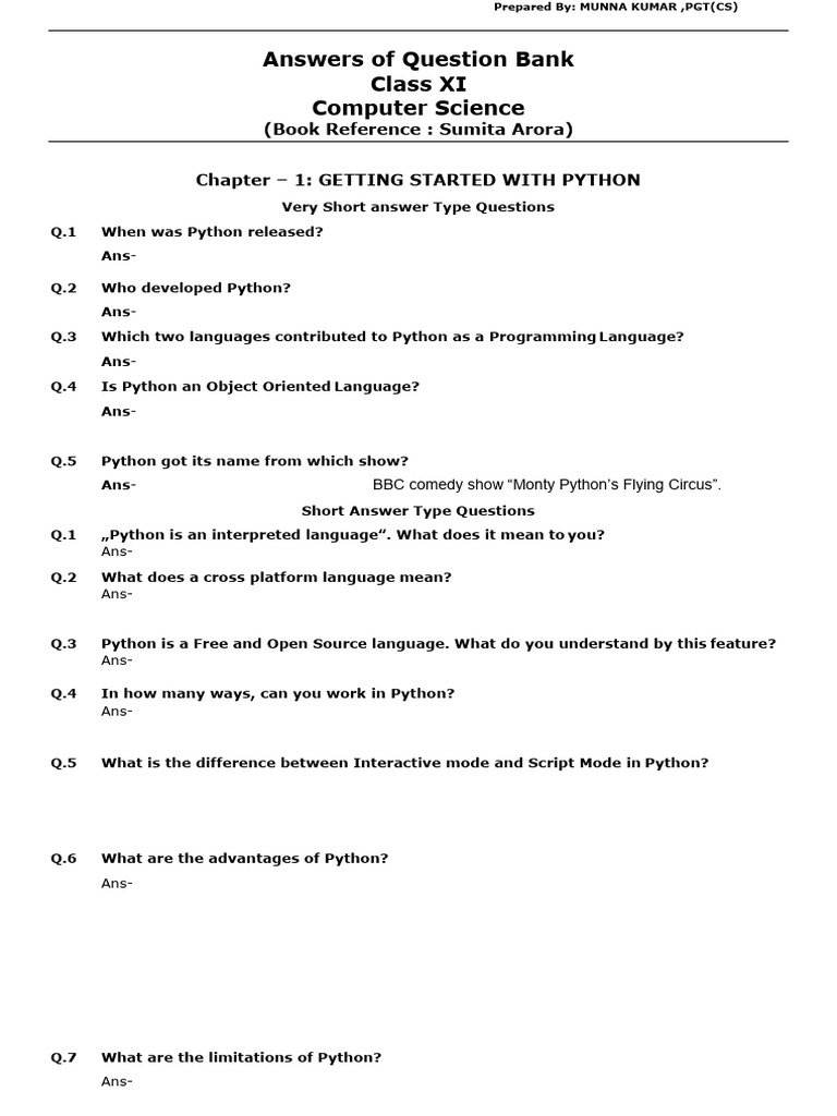 Question Bank Class Xi Cs Q&A | PDF | System On A Chip | Reserved Word