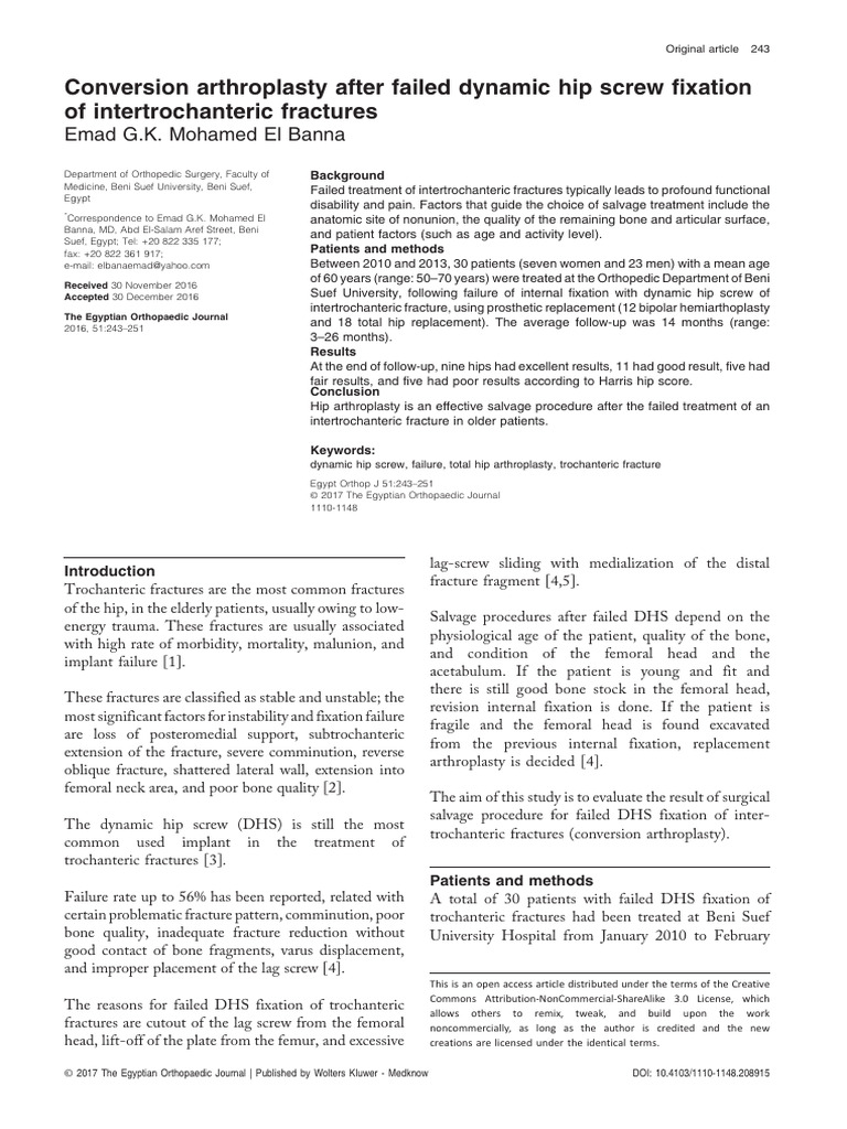 Conversion Arthroplasty After Failed Dynamic Hip.9 | PDF | Hip ...