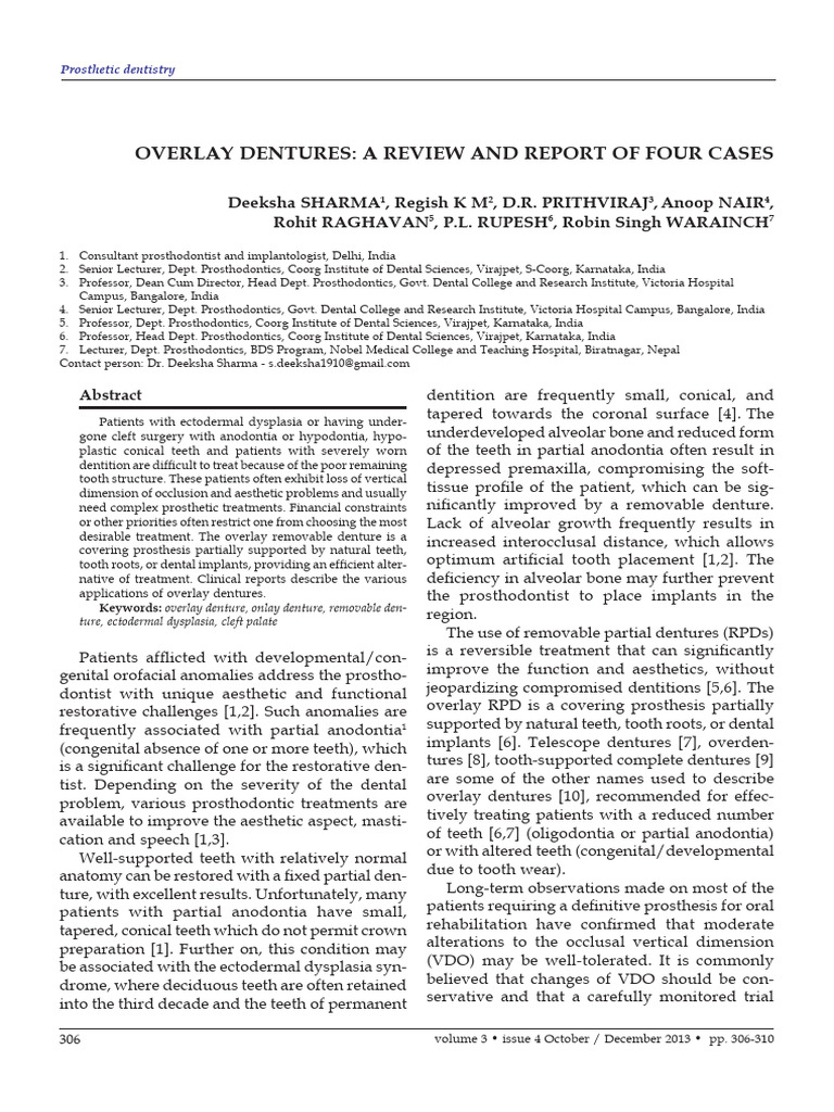 Overlay Dentures for Anodontia Cases | PDF | Dentures | Dentistry Branches