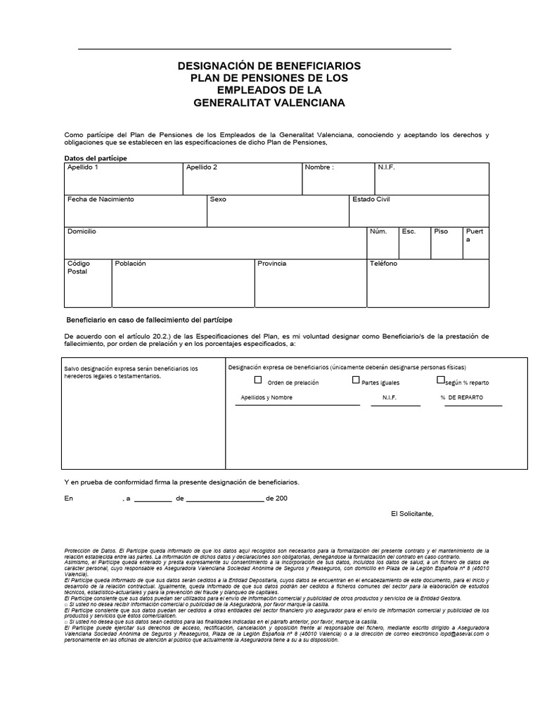 Documento Designación de Beneficiarios | PDF | Seguro | Reaseguro