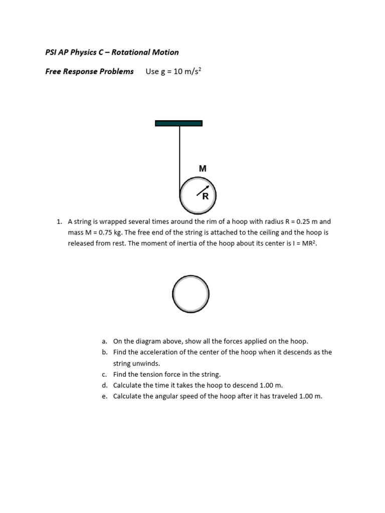 AP Physics C Rotational Motion Problems | PDF | Force | Torque
