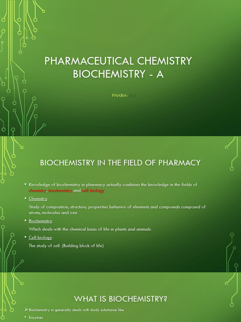 Biochemistry in The Field of Pharmacy | PDF | Biochemistry | Chemistry