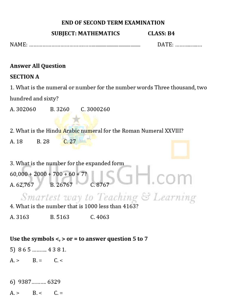 2023 B4 End of Term 2 Mathematics | PDF | Numbers | Notation