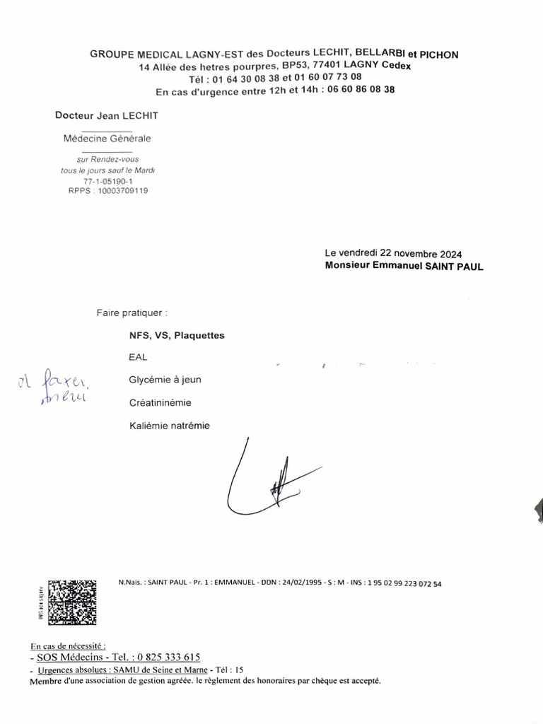 Ordonnance Prise de Sang | PDF