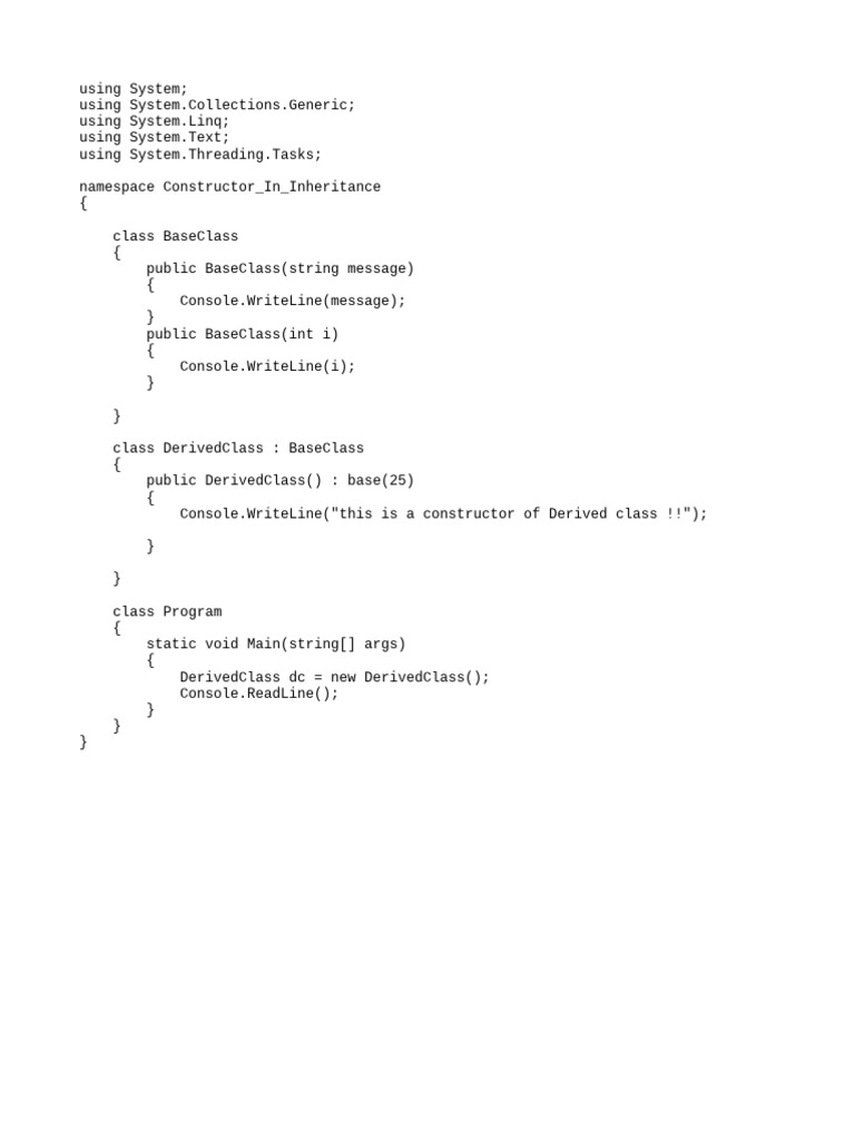 Constructor in Inheritance in C# Code | PDF