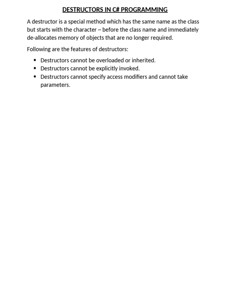 Destructors in c# | PDF