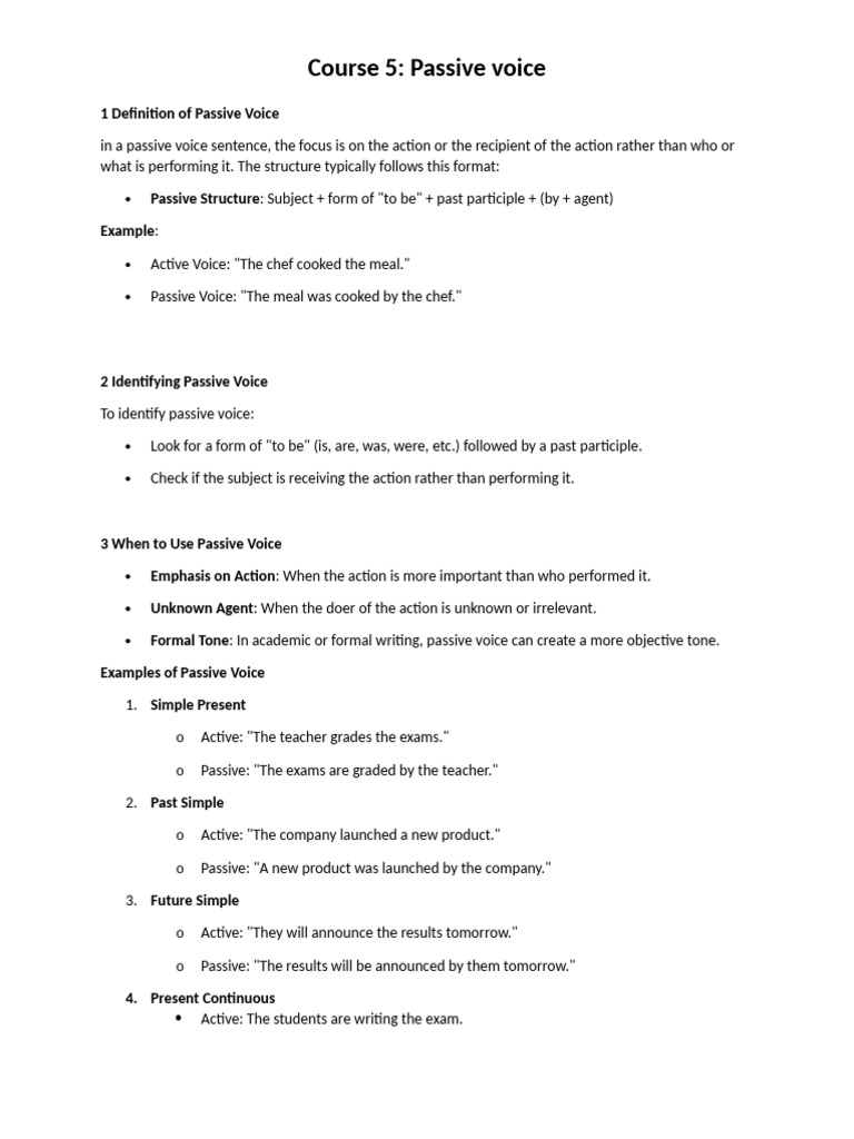 1 Definition of Passive Voice | PDF | Perfect (Grammar) | Grammatical Tense