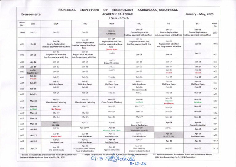 Even Semster Academic Calendar of II Semester - B.tech For Janu | PDF