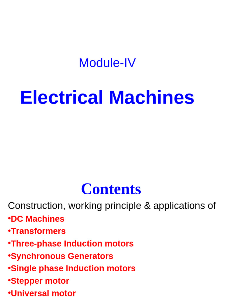 BEEE Module-4 Electrical Machines | PDF | Electric Motor | Transformer