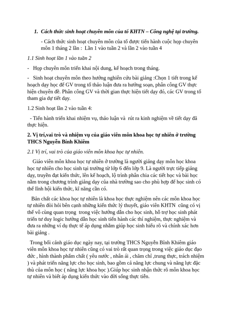Cách TH C Sinh Ho T Chuyên Môn C A T KHTN | PDF