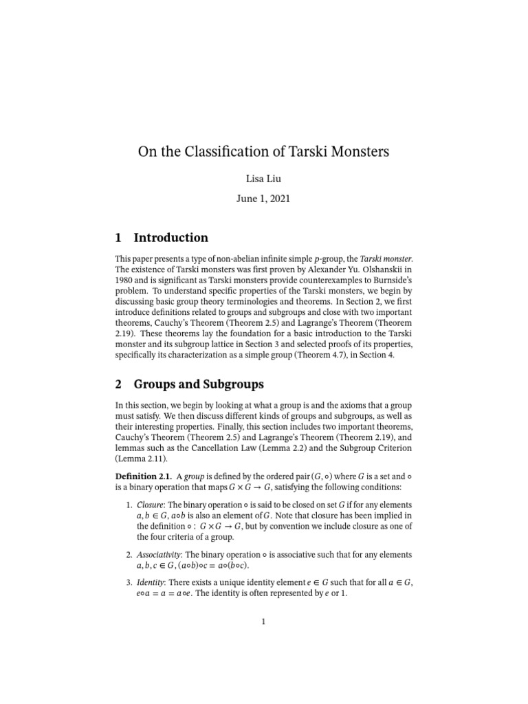 Classification of Tarski Monster Groups | PDF | Group (Mathematics ...