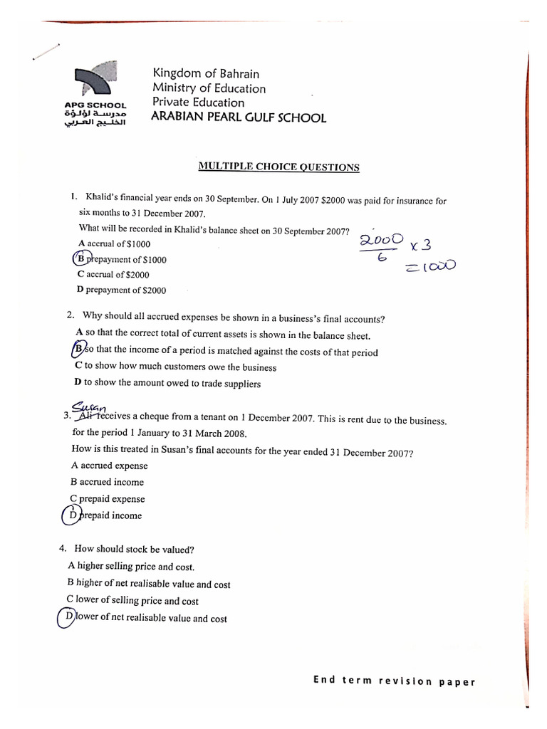 Grade 10 Multiple Choice Revision | PDF
