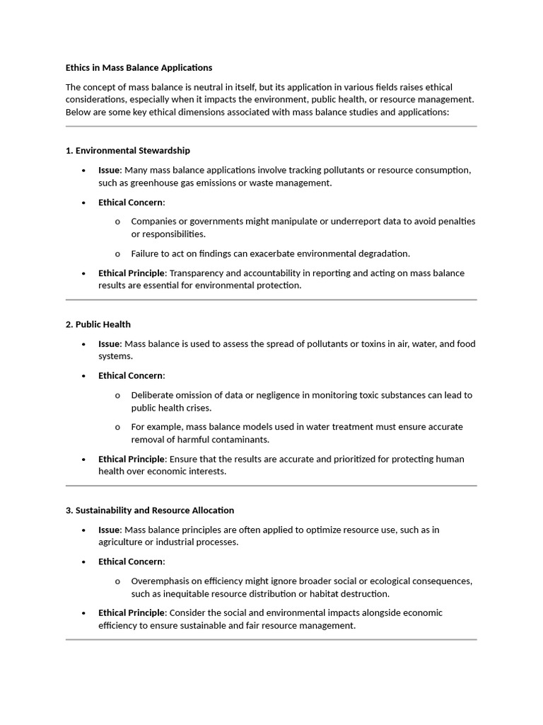 Ethical Considerations in Mass Balance | PDF | Sustainability ...