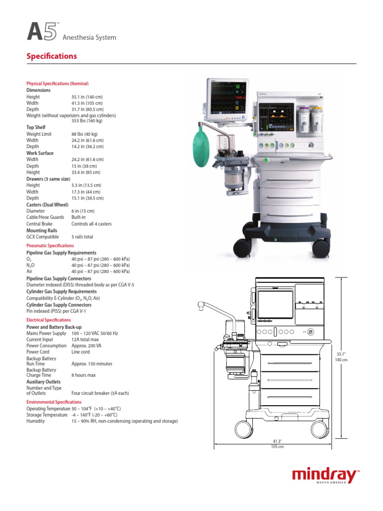 Mindray A5 Spec Sheet | PDF | Manufactured Goods