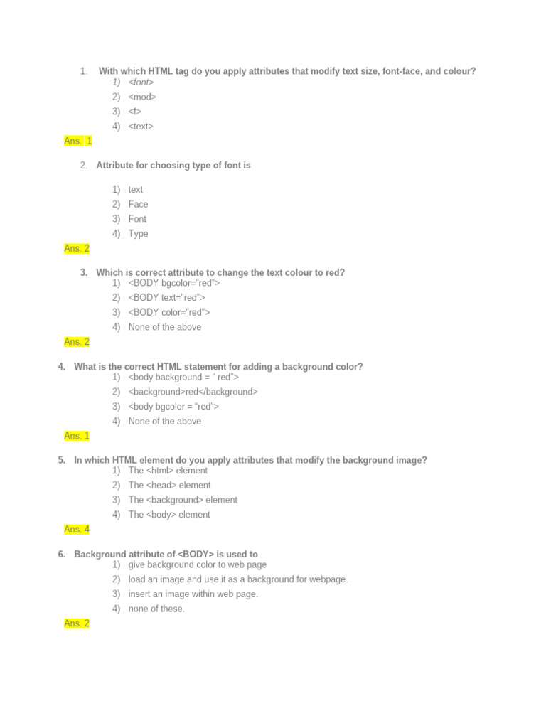 Presentational or Formatting Tags (mcqs) | PDF | Html | Html Element
