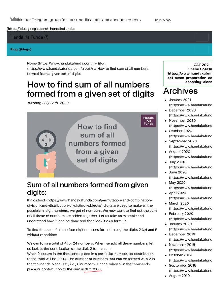 Find Sum of All Numbers From Digits | PDF | Applied Mathematics ...