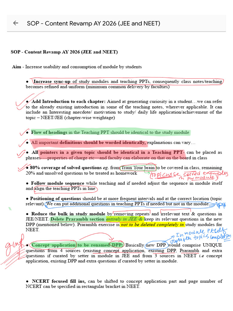 NEET & JEE SOP Content Revamp 2026 | PDF