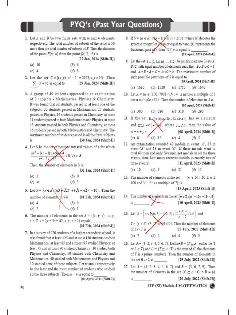 Set Theory (PYQs+Challengers) | PDF | Set (Mathematics) | Numbers