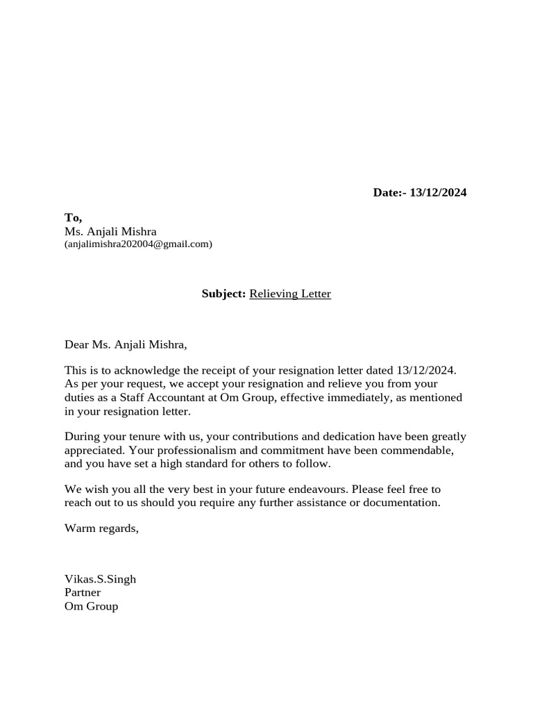 Experience and Releiving Letter | PDF