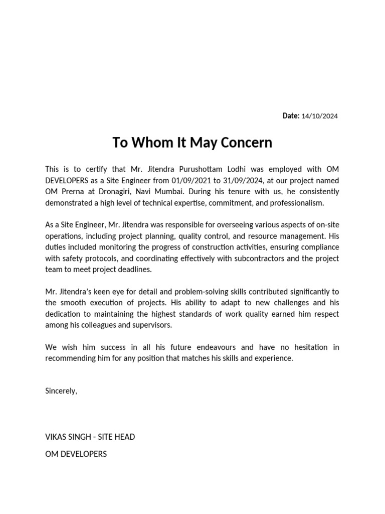 Experience Certificate Format | PDF