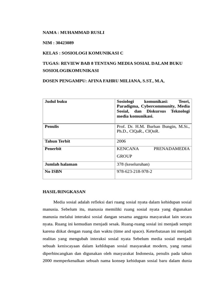 (Review Buku) Muhammad Rusli_sosiologi c | PDF