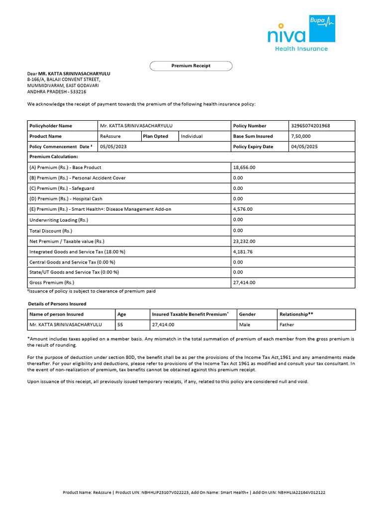Father Medical Insurance | PDF | Insurance | Tax Deduction